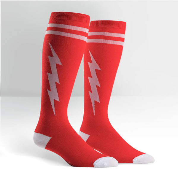 Knee High Workout Socks - Red/White Bolt – Gymdoll - Fitness Fashion ...